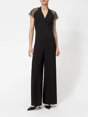 TWINSET Elegant Viscose Blend Jumpsuit With V-neck And Lace Inserts