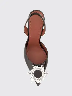 Amina Muaddi Begum Patent Leather Slingback Pumps With Jewelled Buckle And High Spool Heel