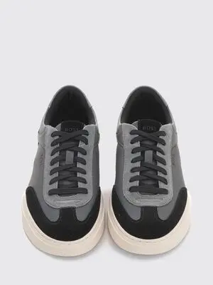 BOSS Low-top Suede And Tumbled Leather Sneakers With Bi Design