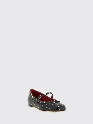 Valentino Garavani Rockstud Lambskin Leather Mary Jane Flats With Studs And Bow
