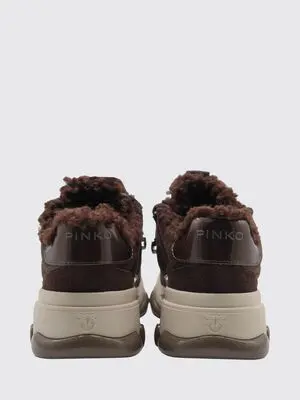 Pinko Athena Crackled-effect Leather Sneakers With Soft Shearling Lining
