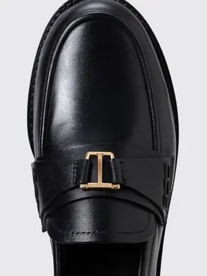 TWINSET Penny Loafers In Smooth Leather With Strap And Metal Logo
