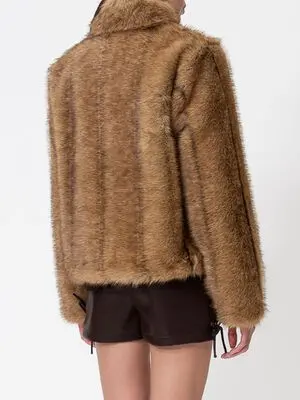 TWINSET Short Faux Fur Jacket With High Neck