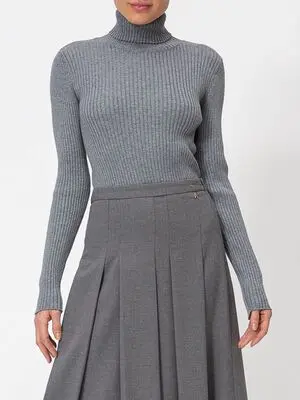 TWINSET Slim Fit Viscose Blend Turtleneck Jumper - Grey