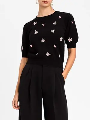 TWINSET Puff-sleeve Viscose Blend Jumper With Crystal Embellishment - Black