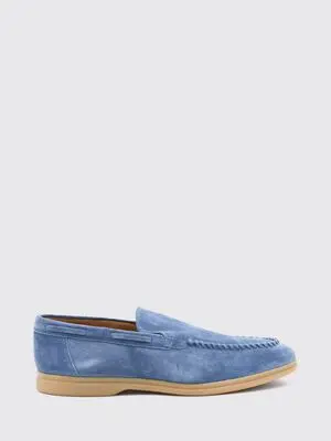 Eleventy Suede Loafers With Raised Apron Toe - Denim