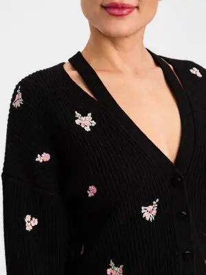 TWINSET V-neck Wool Blend Cardigan With Crystal Embellishment