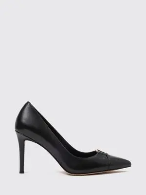 TWINSET Smooth Leather Court Shoes With High Stiletto Heel And Metallic Logo