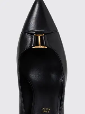 TWINSET Smooth Leather Court Shoes With High Stiletto Heel And Metallic Logo