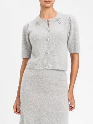 TWINSET Wool Blend Cardigan With Puff Sleeves And Crystal Embellishment - Grey