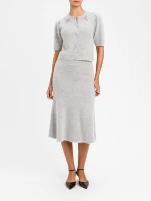 TWINSET Wool Blend Cardigan With Puff Sleeves And Crystal Embellishment