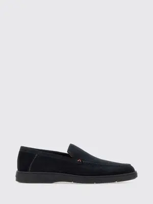 Santoni Suede Loafers With Raised Apron Stitching And Rubber Sole