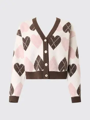 TWINSET Heart Print Wool And Silk Blend Cardigan