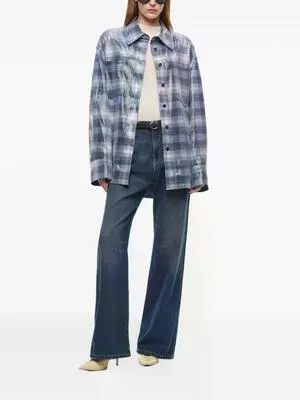 Pinko Overshirt With Check Pattern And Sequins - Blue