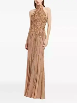 Elie Saab Bead-embroidered Halterneck Maxi Dress - Neutrals