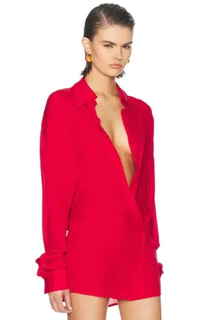 MONOT Drape Front Silk Blouse