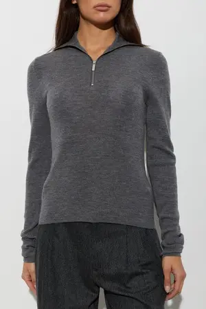 GESTUZ Gzrosalie Polo-collar Fitted Sweater – Gray