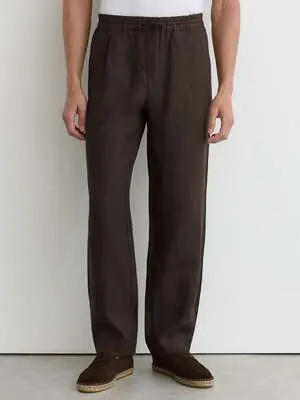 REISS Barges Linen Relaxed-fit Drawstring Trousers - Chocolate Brown