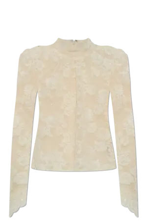 SELF-PORTRAIT Lace Top With Shimmering Sequins - Cream