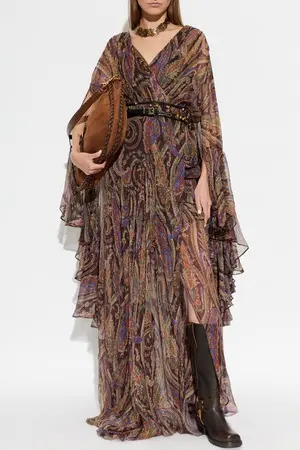 Etro Long Multicolor Paisley Dress With Lurex Thread By
