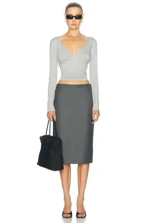 KYE V-neck Long Sleeve Top In Grey