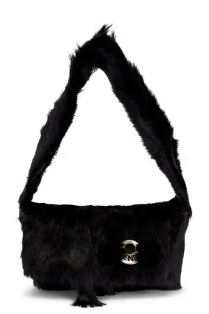Fendi Rabbit & Mink Fur Baguette Shoulder Bag - Black