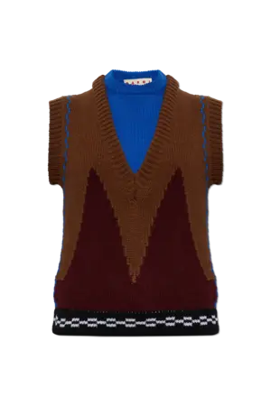 Marni Wool Vest With Sewn Logo Brown