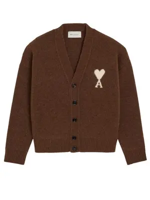 AMI Paris De Coeur Wool Cardigan - Brown