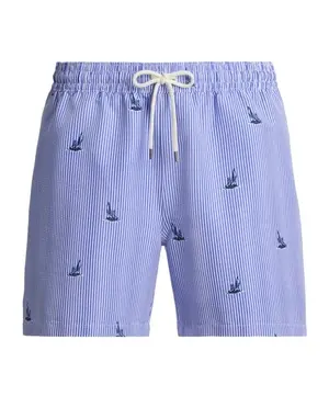 Polo Ralph Lauren Striped Sailboat Swim Trunks - Blue
