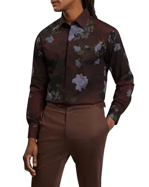 Ted Baker London Hadwin Relaxed Painted Floral Print Shirt - Maroon