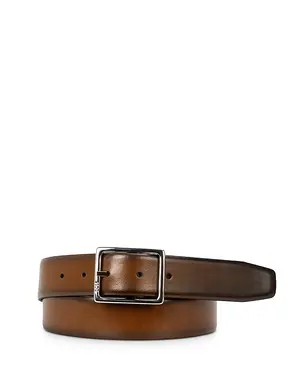 BOSS Ralf Leather Polished Buckle Belt - Medium Brown