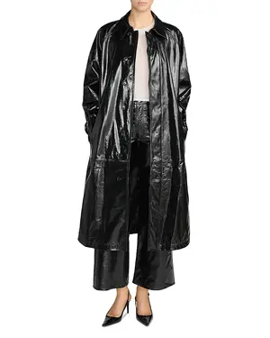 FRAME The Patent Leather Mac Coat - Black