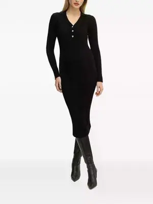 MORGAN Ribbed-knit Button-up Midi Dress