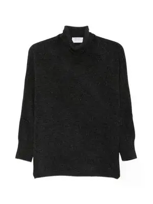 BEYOU High-neck Batwing-sleeve Sweater - Grey