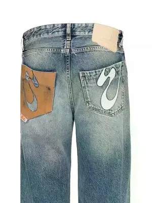 PDF Distressed Graphic-print Straight-leg Jeans