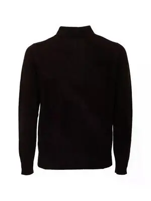 FILIPPO DE LAURENTIIS Ribbed-knit Long-sleeved Polo Shirt - Brown