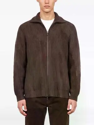 Tagliatore Ribbed-knit Zip-up Cardigan