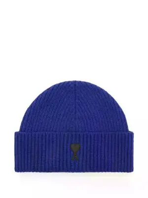 AMI Paris Wool Beanie With De Coeur - Blue