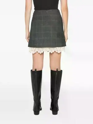 Sandro Lace-trim Checked Skirt