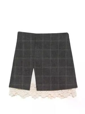 Sandro Lace-trim Checked Skirt - Grey