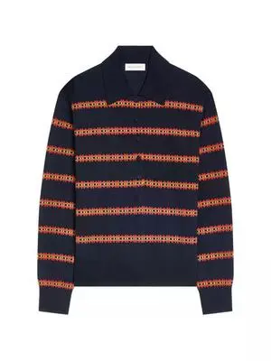 Dries Van Noten Striped Wool Polo - Blue