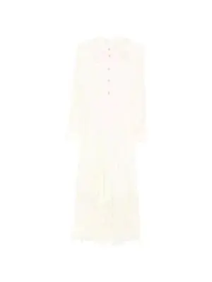 SELF-PORTRAIT Floral-embellished Pleated Lace-trim Midi Dress - Neutrals