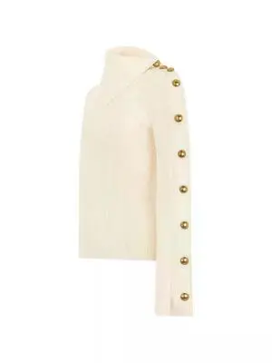 Elisabetta Franchi Asymmetrical-collar Button-embellished Sweater