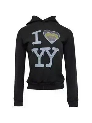 OPEN YY Logo-print Cotton Hoodie - Black