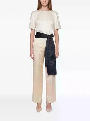 FORTE_FORTE Satin-effect Belted Straight Trousers - Neutrals