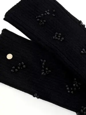 Armani Exchange Bead-embellished Ribbed-knit Gloves - Black