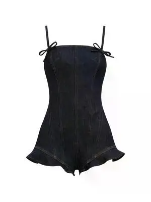 SELF-PORTRAIT Bow-details Denim Playsuit