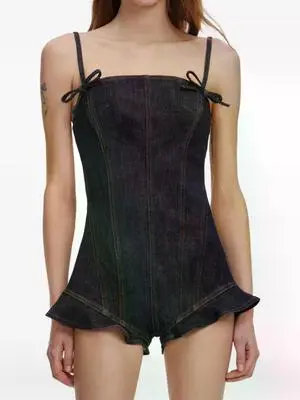SELF-PORTRAIT Bow-details Denim Playsuit