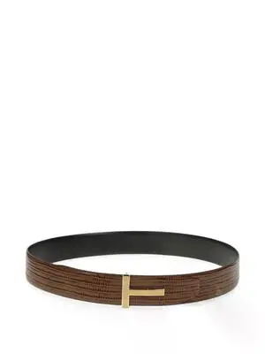 TOM FORD T-logo Lizard-effect Leather Belt