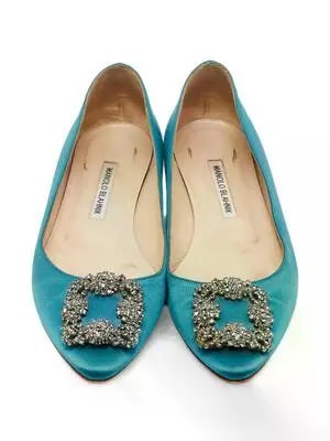 Manolo Blahnik Hangisi Crystal-embellished Ballet Flats - Blue